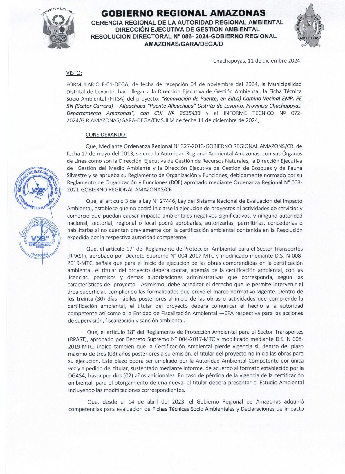 RESOLUCION DIRECTORAL N° 086-2024 GOBIERNO REGIONAL AMAZONAS | SINIA